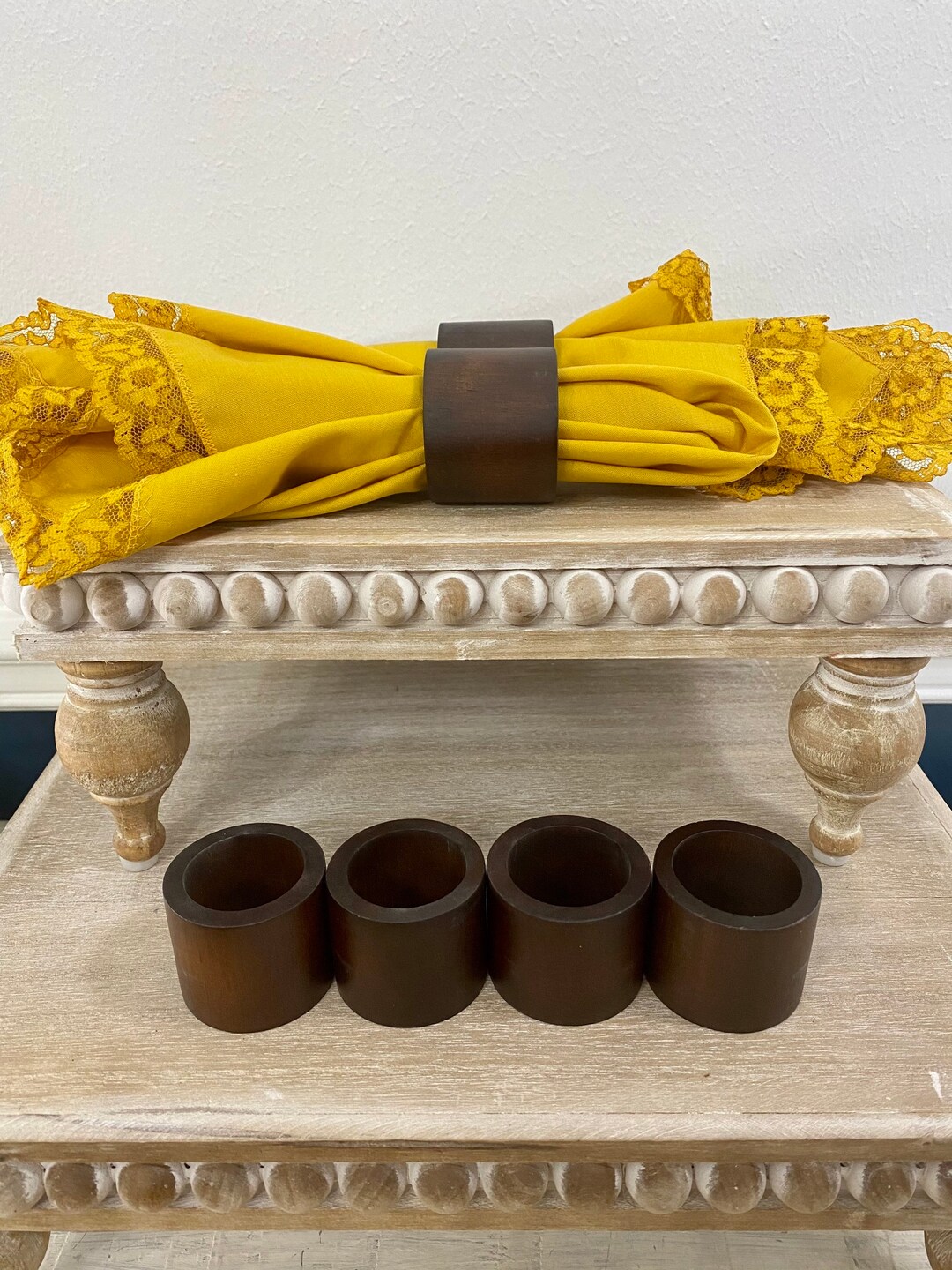 Vintage Wood Napkin Rings Set of 6, Retro Wood Napkin Rings, 6 Rustic ...