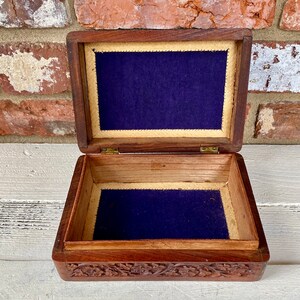 Floral Carved Wood With Bone Inlay Lidded Box, Carved Wood Jewelry Box ...