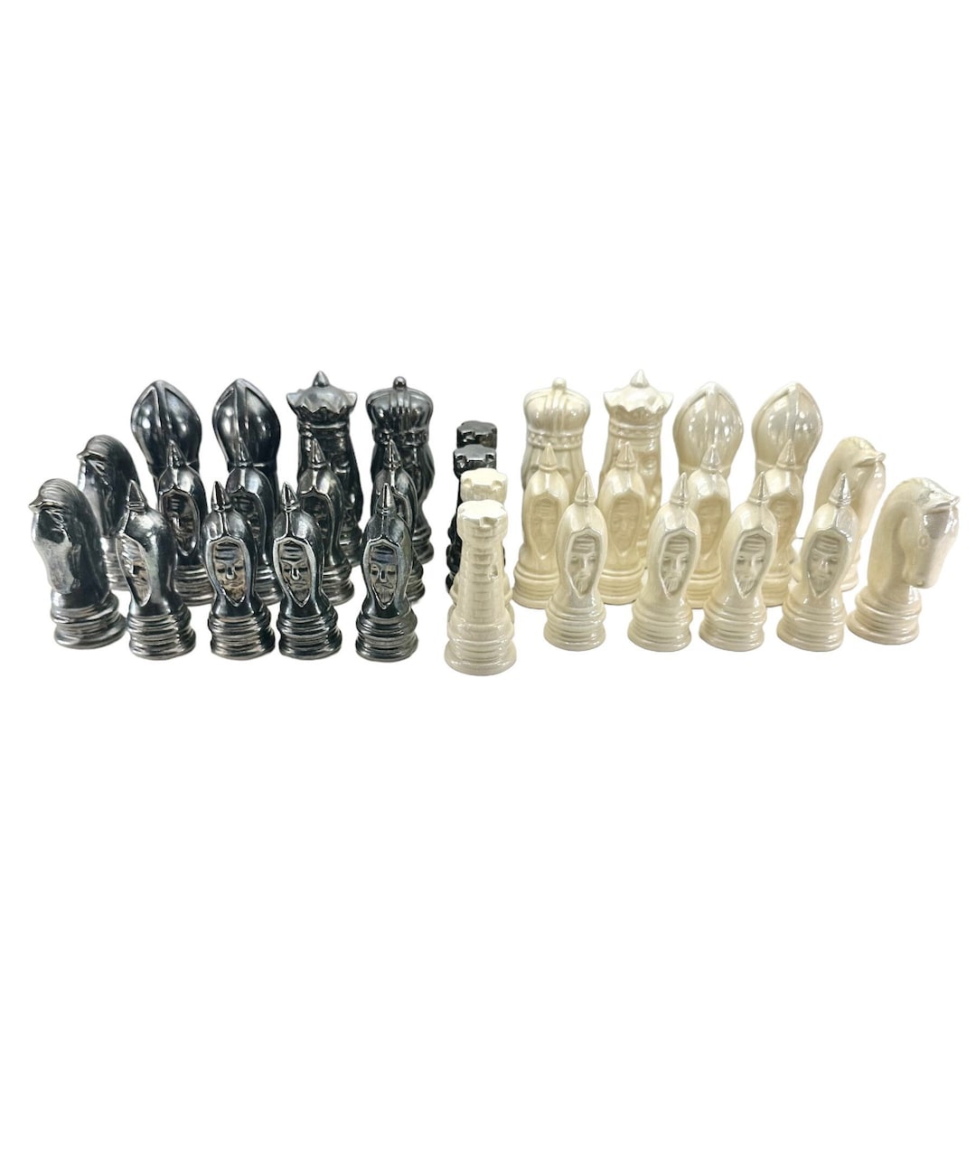 Vintage Ceramic Chess Pieces Complete Set - Etsy