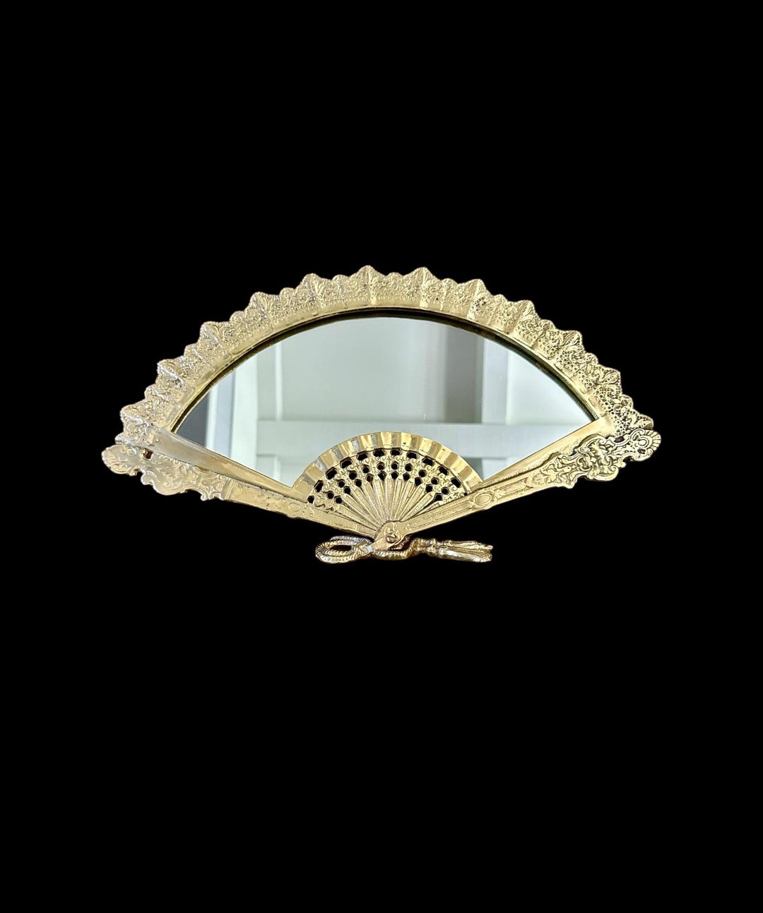 Brass Fan Table Mirror, Art Nouveau Spanish Lace Flamenco Fan Shape ...