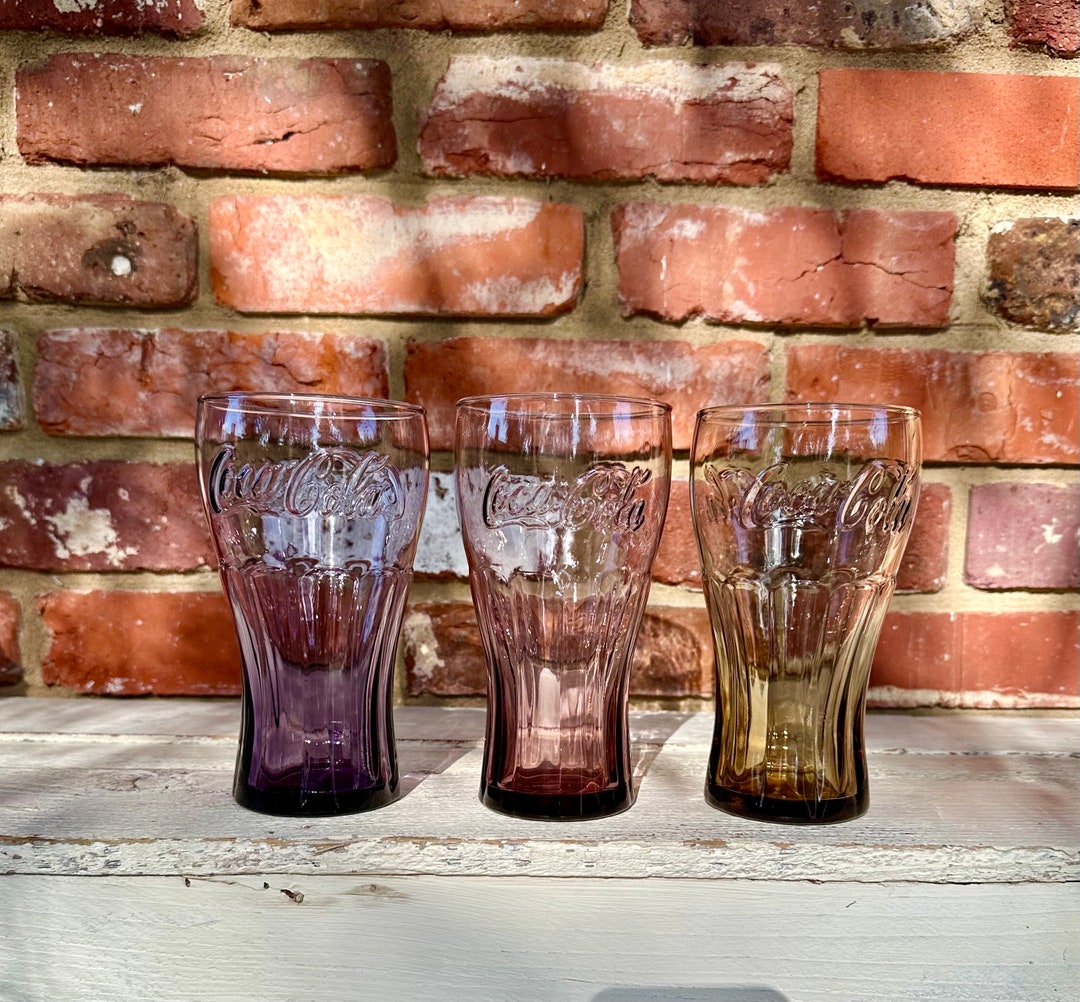 COKE Brand Genuine Glass Tumblers Set of 3, Moody Toned Coke Glasses ...