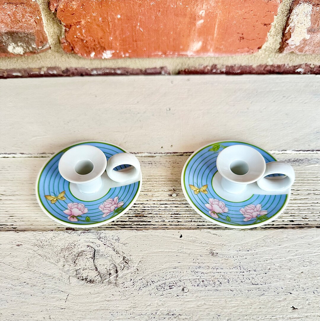 Tiny Taper Ceramic Chamber Candlesticks, Vintage Peony Chamber Tiny ...