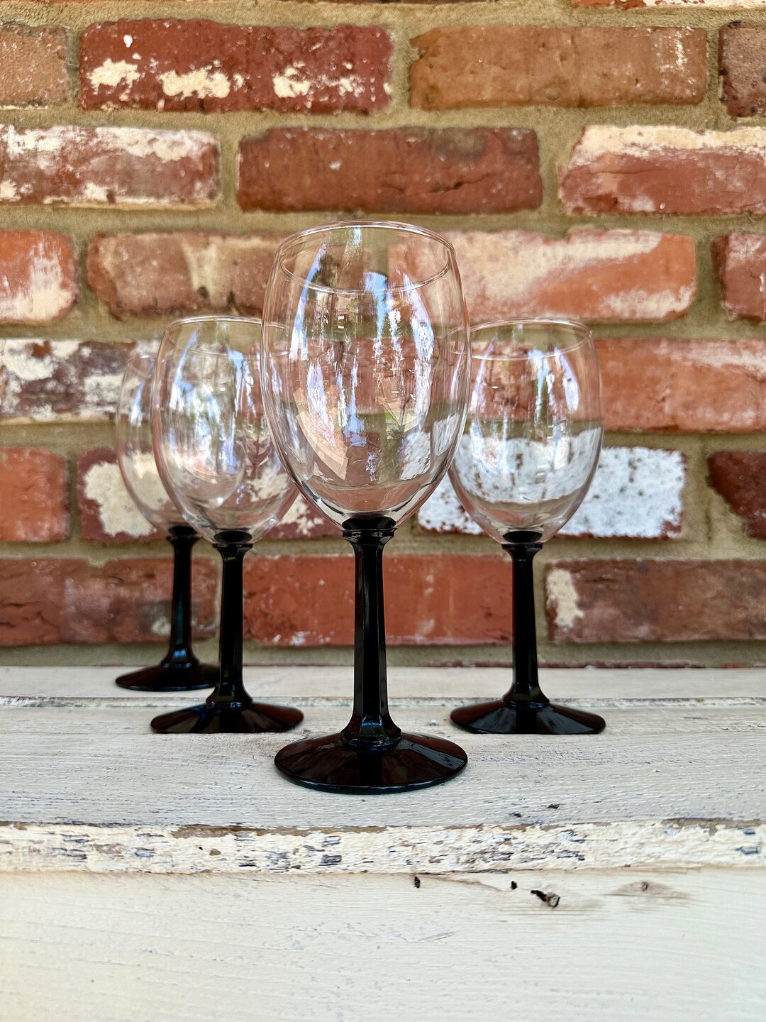 Set of 4 Black Stem Wine Glasses, Hexagon Black Stemmed Wine Glasses - Etsy