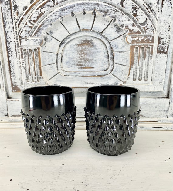 Black Glass Cameo/diamond Point Pattern 8oz Tumblers/glasses | Etsy