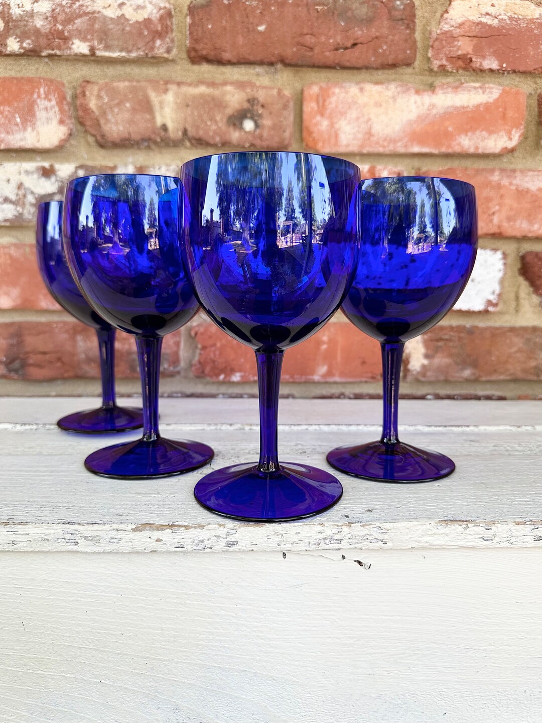 Cobalt Blue Water Goblets Set of 4, Vintage Dark Blue Footed Water ...