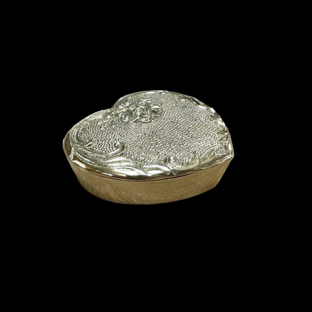 Brass Heart Lidded Box, Gold Heart Embossed Trinket Box, Vintage Brass ...