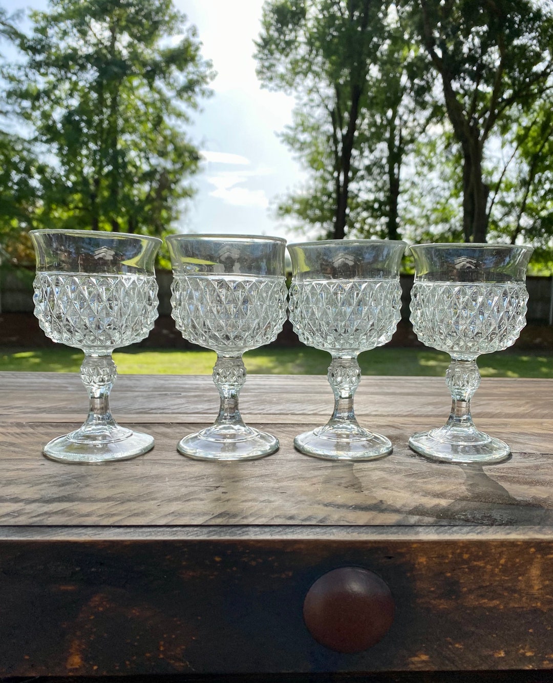 Diamond Point Wine Goblets, Vintage Diamond Point Glass Goblets, Tiara ...