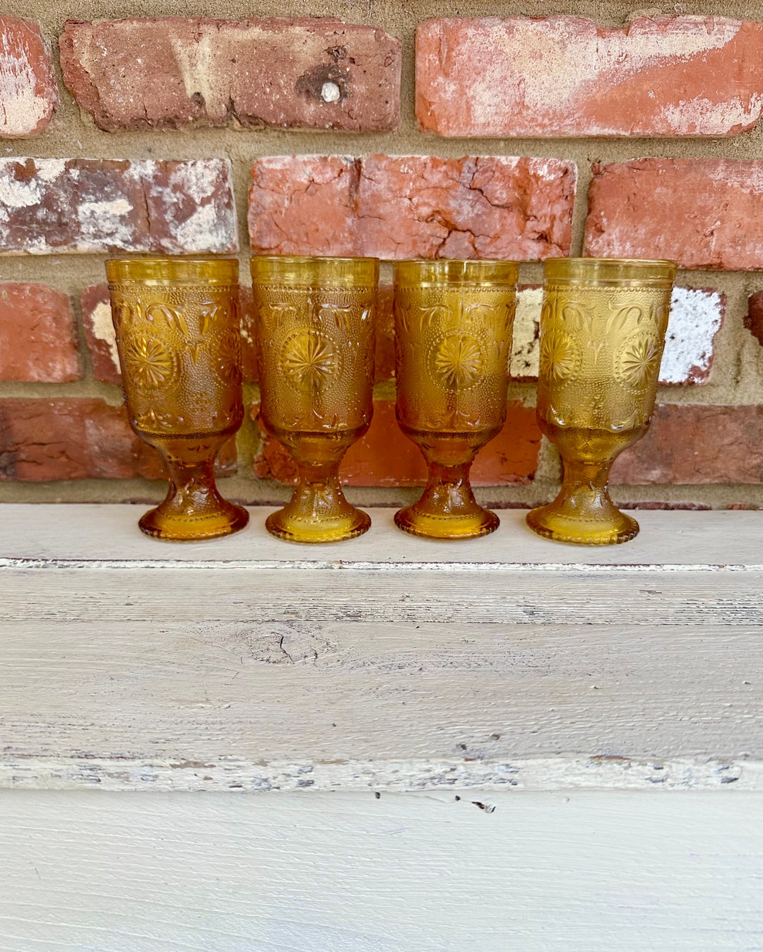 Set of 4 American Concord Amber Water Goblets, Amber Scroll Pattern ...