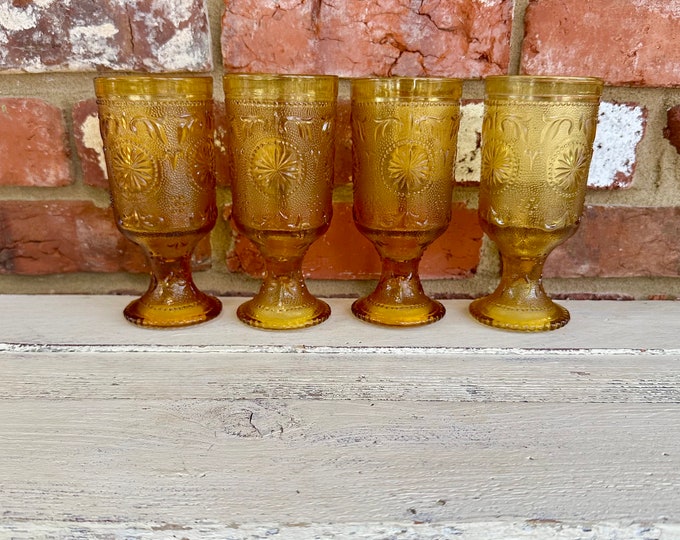 5 Amber, Colony, Apertif Glass, Goblet, Thumb Print, Vintage, Mid ...