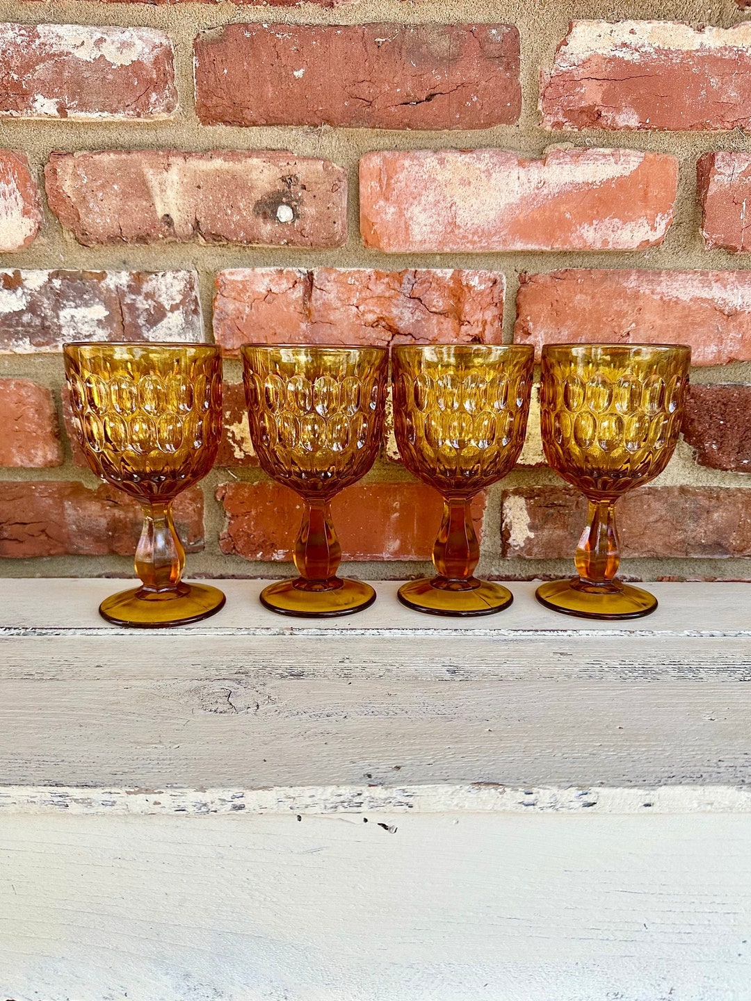 Fenton Colonial Amber Thumbprint Water Goblets Set of 4 Vintage Amber ...