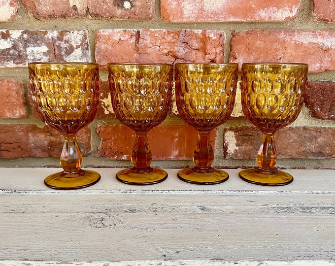 Fenton Colonial Amber Thumbprint Water Goblets Set of 4 Vintage Amber ...