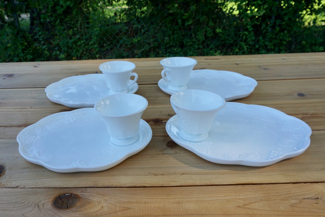 Colony Harvest Milk Glass 8 Piece Snack Set - Etsy