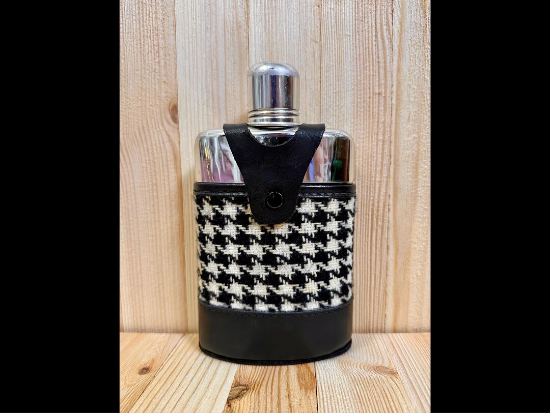 Christian Dior Flask Houndstooth & Leather Case, Textile Covered Glass ...