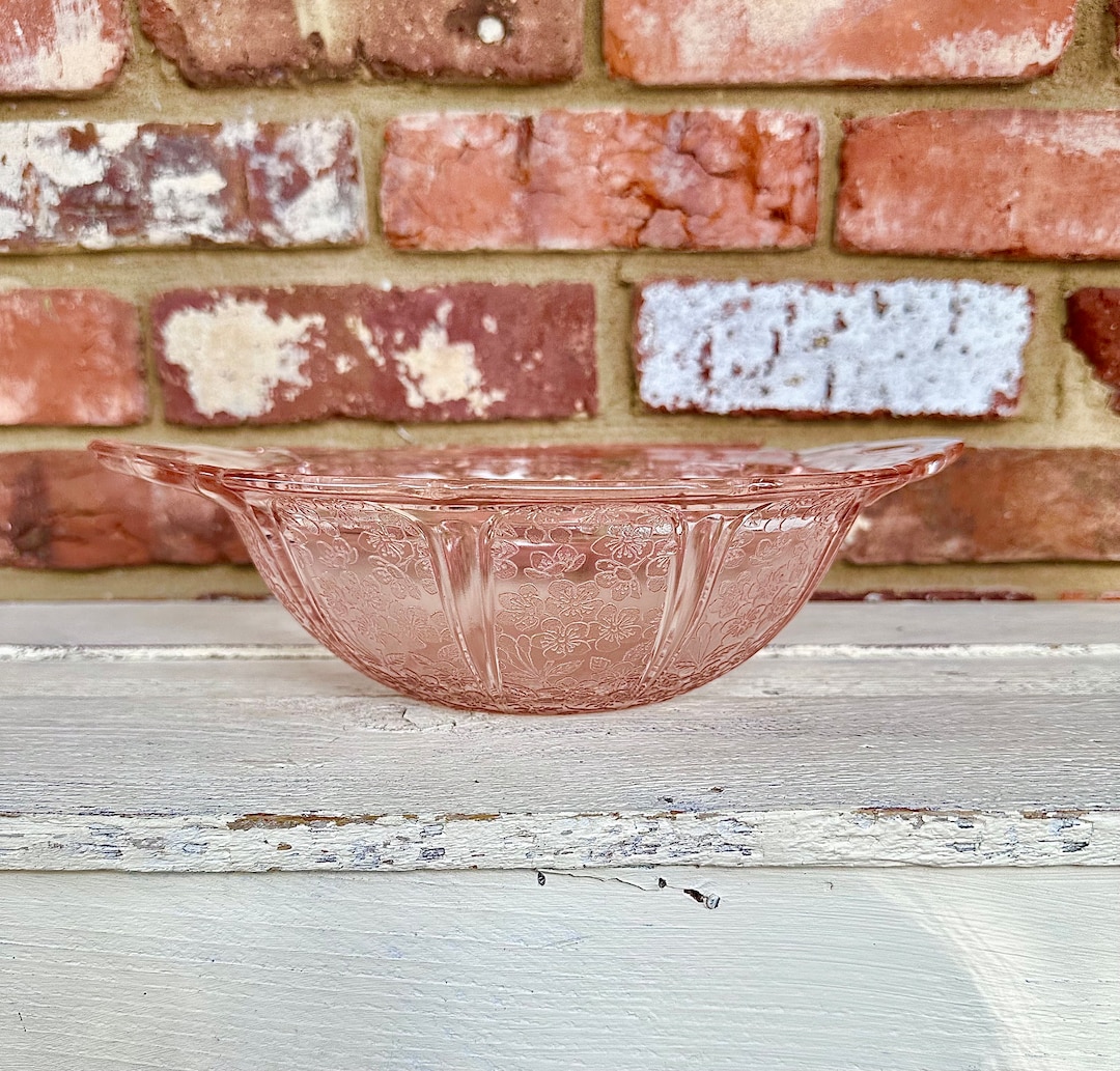 Cherry Blossom Pink by Jeannette Glass Handled Serving Bowl 11 ...
