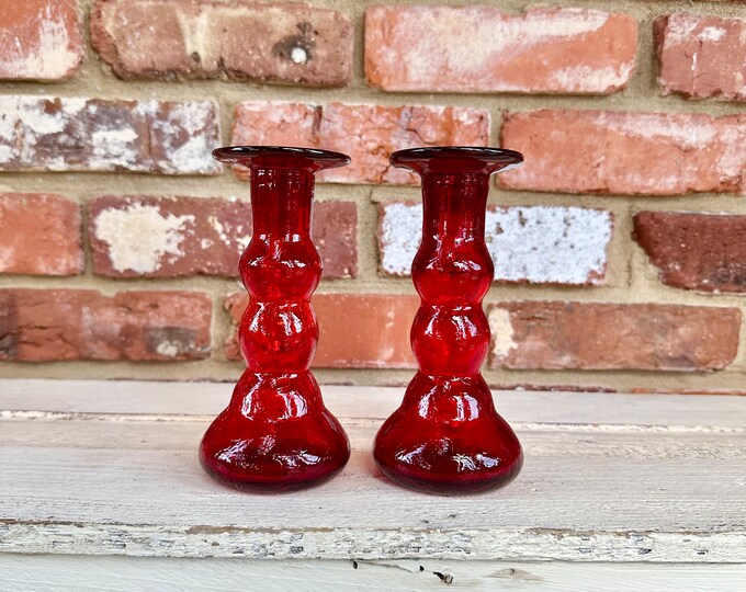 Pair of Ruby Red Cadmium Candlestick Holders, Amberina Candle Holder, Red Glass Candlesticks - Etsy