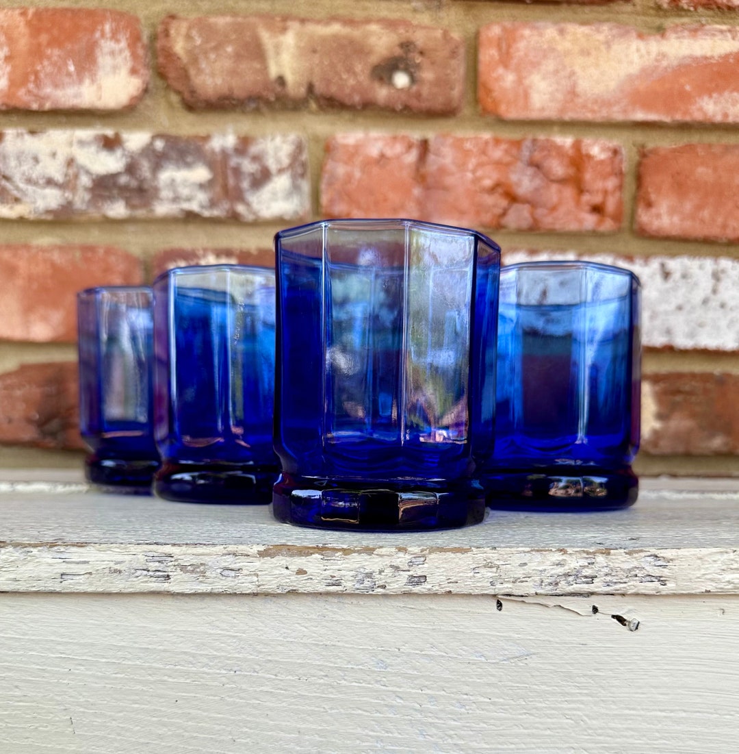 Anchor Hocking Essex Cobalt Blue Double Old Fashion Set of 4, Blue ...