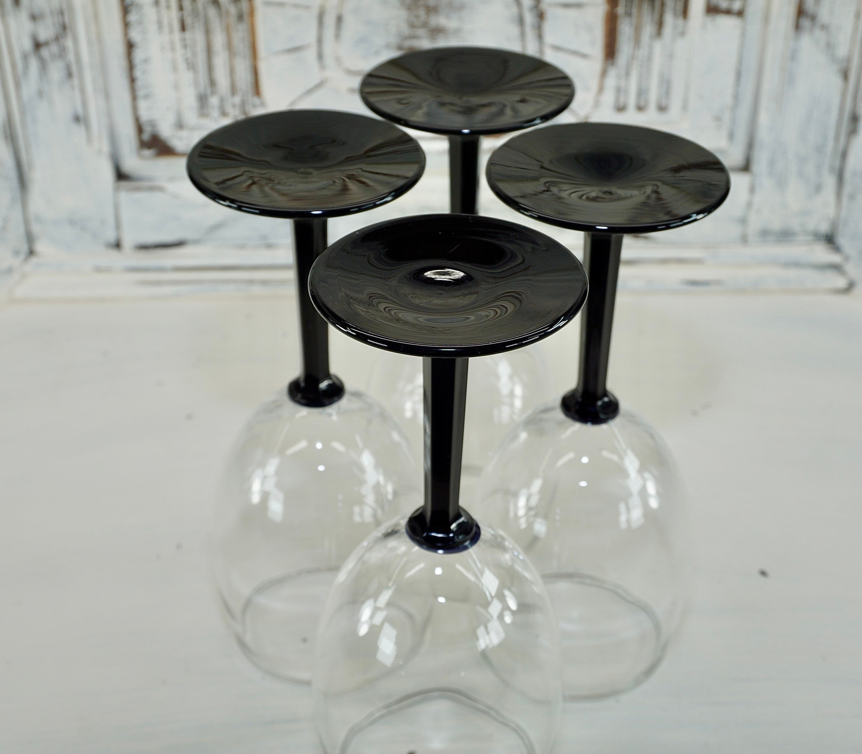 Set of 4 Black Stem Wine Glasses Hexagon Black Stemmed Wine - Etsy