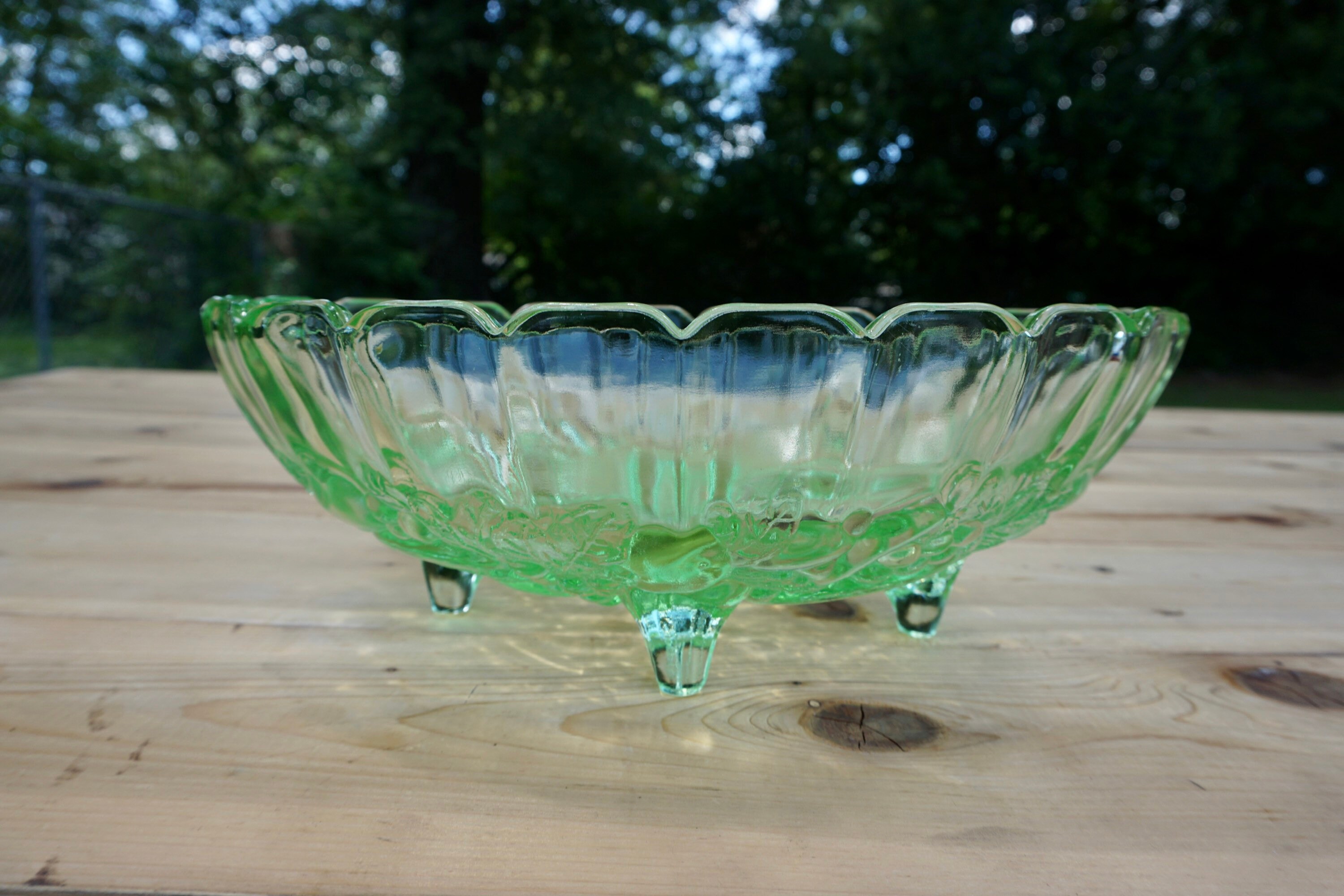 Green Pressed Glass Footed Bowl By Indiana Glass Etsy