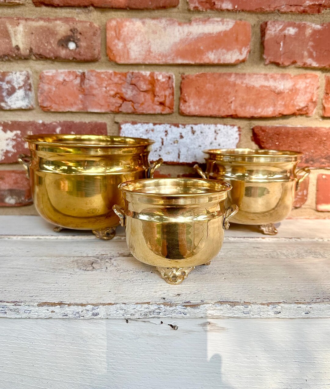 Footed Brass Planter Trio, Footed Brass Planters, Vintage Brass Planter ...
