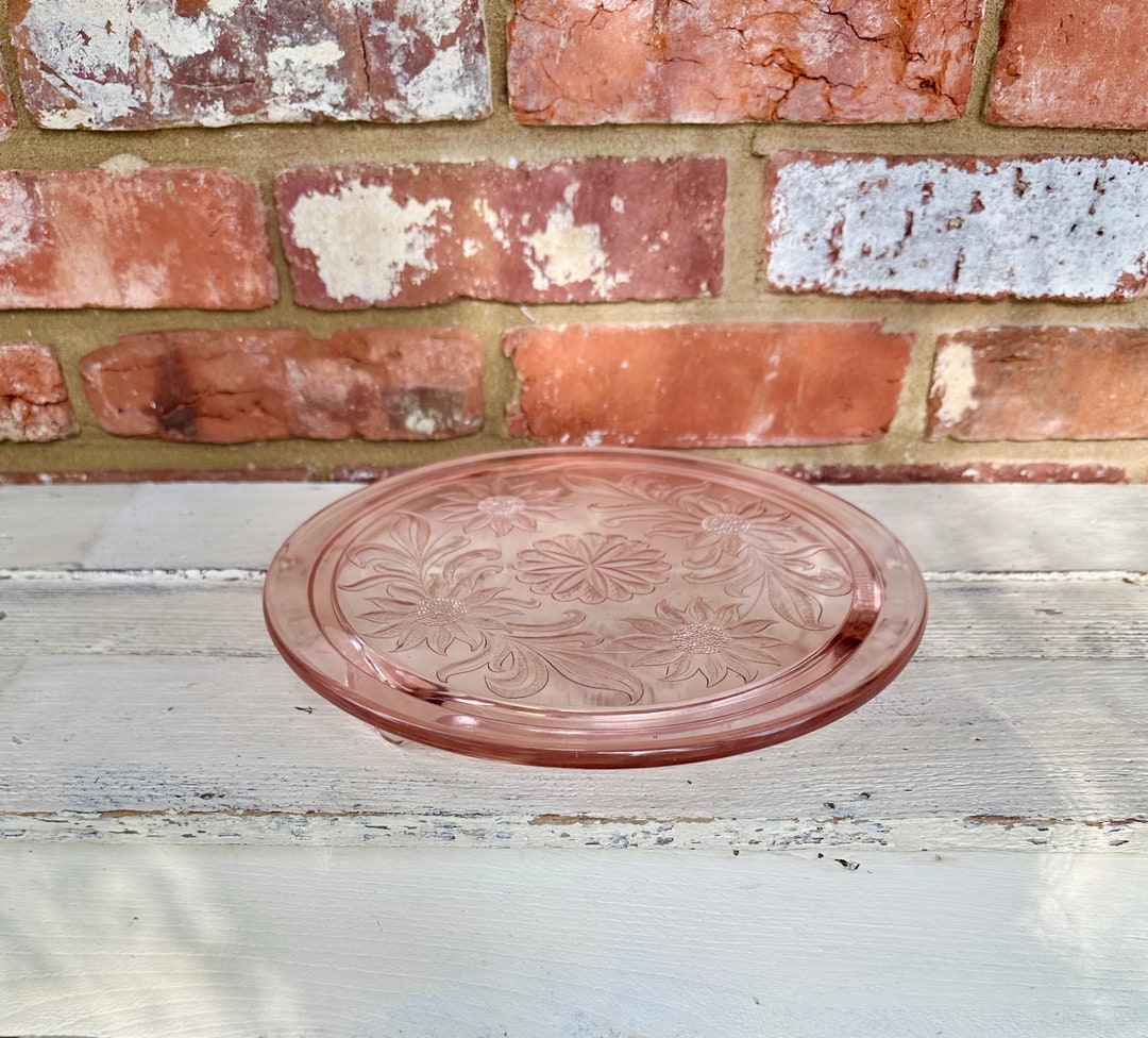 Sunflower Pink Cake Plate by Jeannette Glass, Floral Pink Depression ...