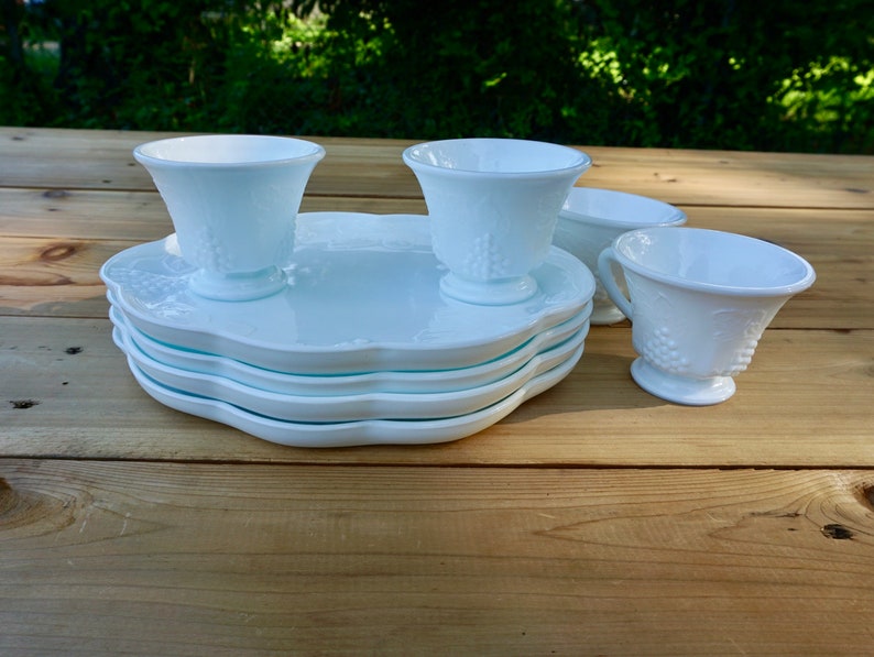 Colony Harvest Milk Glass 8 Piece Snack Set - Etsy