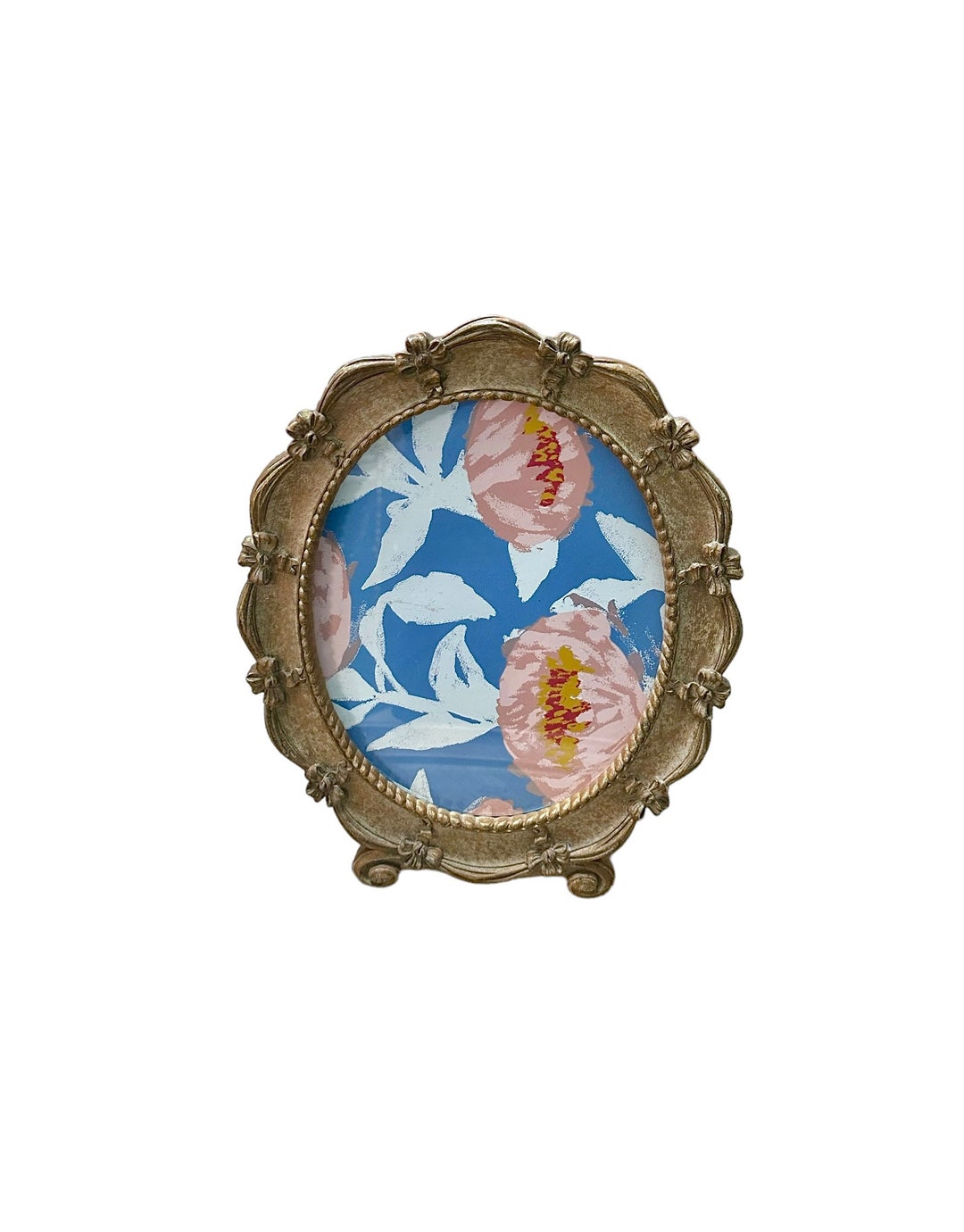 Vintage Syroco Oval Tabletop Picture Frame, Gilt Oval Bows Tabletop ...