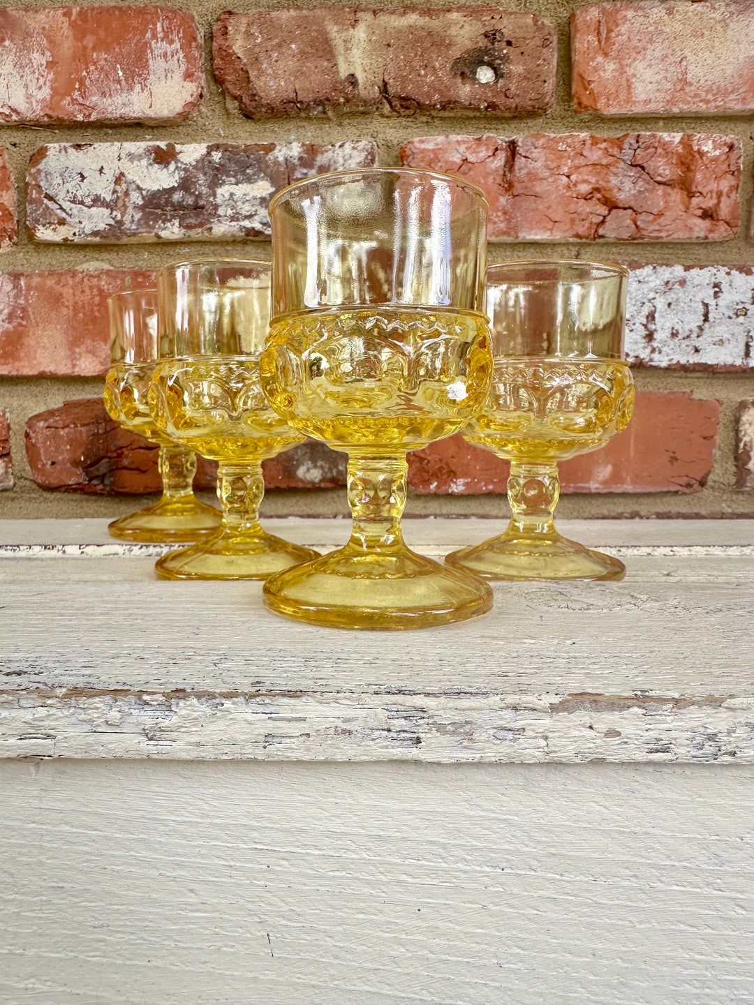 Crown Yellow Topaz Wine Goblets by Colony Set of 4, Vintage Small ...