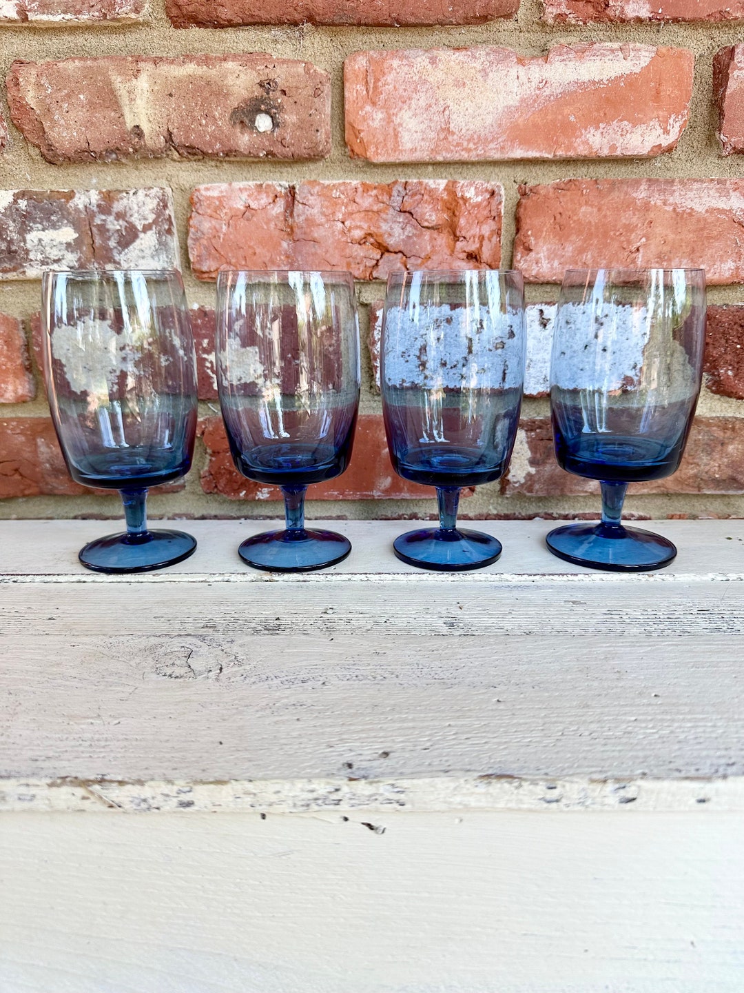 Accent II Blue Iced Tea Goblets by Gorham Crystal, Set of 4 Vintage ...