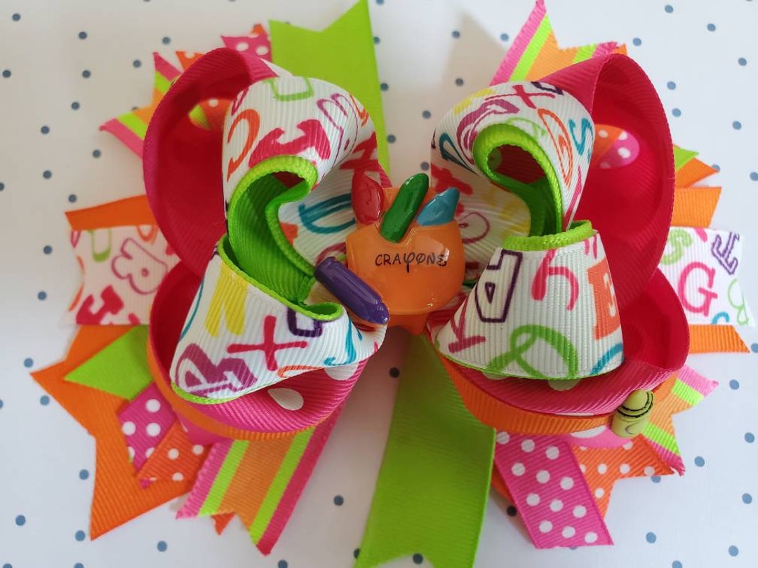 School Hair Bow, Alphabet Hair Bow, Pink and Green Hair Bow - Etsy