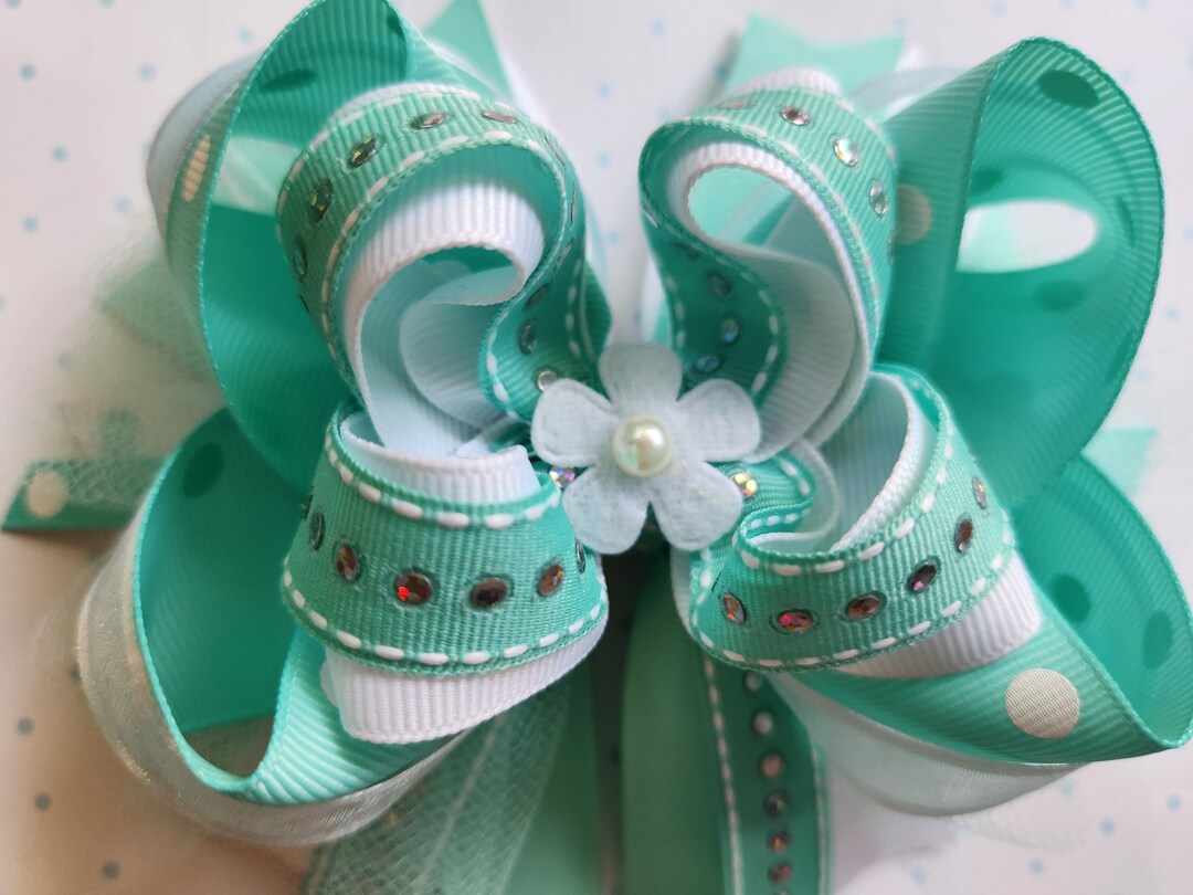Mint Green and White Hair Bow, Mint Green Bow - Etsy