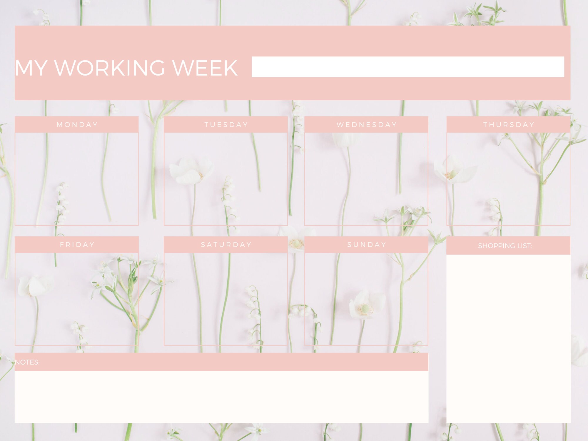My Working Week Printable and Editable Planner Calender for the Working ...