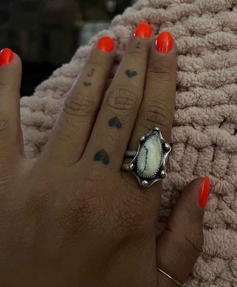 White Buffalo Turquoise Sterling Silver Statement Ring - Etsy