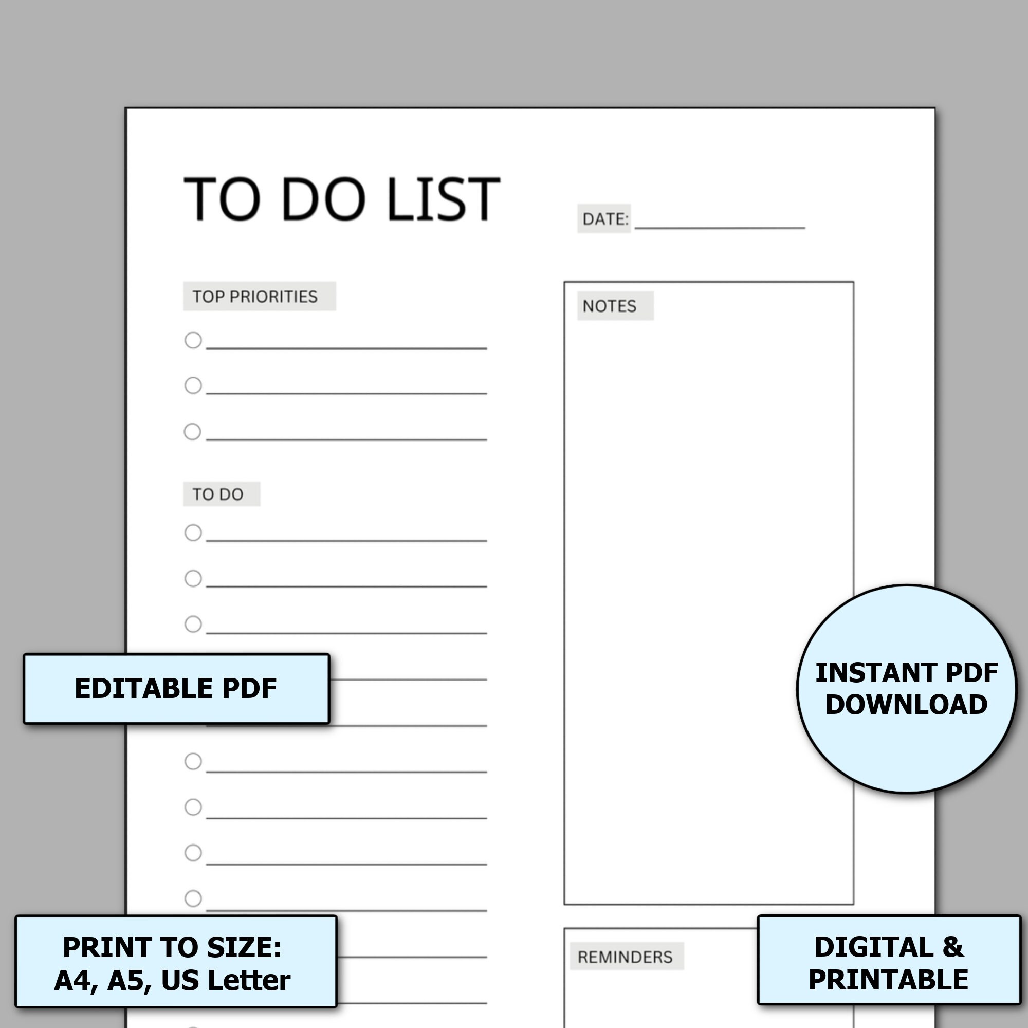 Editable to Do List, Printable to Do List, iPad To-do List, iPhone To ...