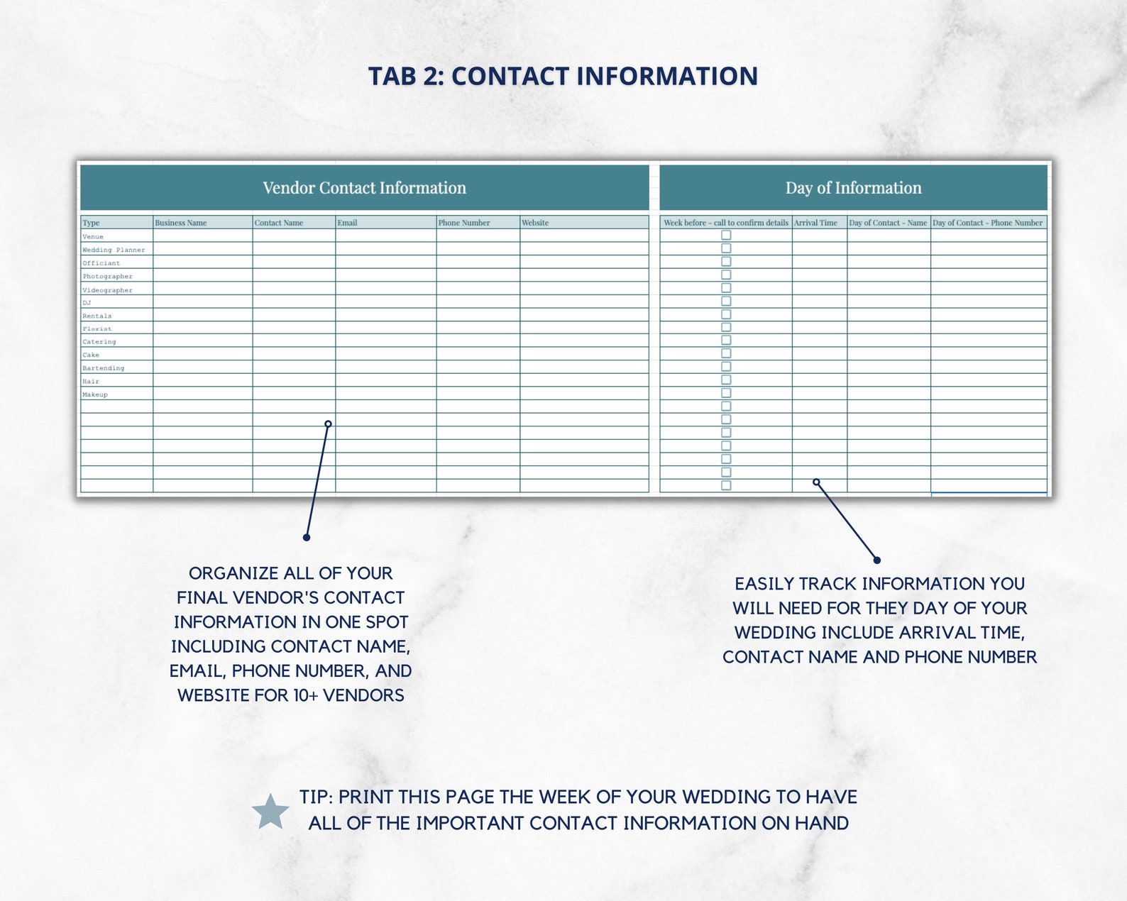 Wedding Vendor Tracker Wedding Spreadsheets Wedding Planning - Etsy