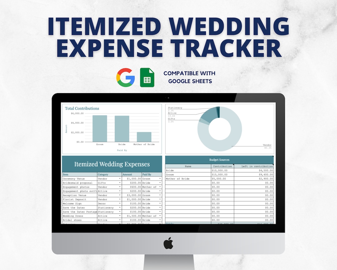 Itemized Wedding Expense Tracker, Wedding Spreadsheets, Wedding ...