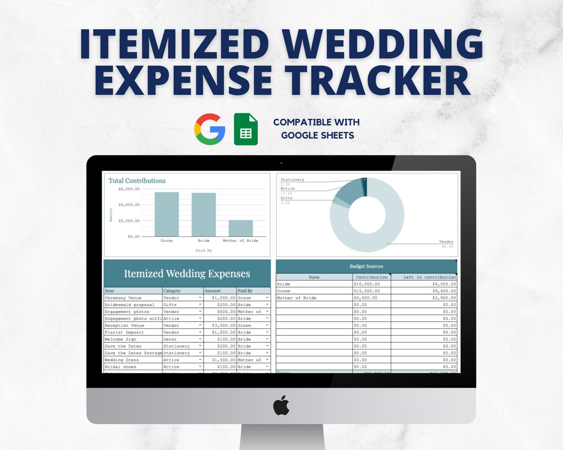 Itemized Wedding Expense Tracker, Wedding Spreadsheets, Wedding ...