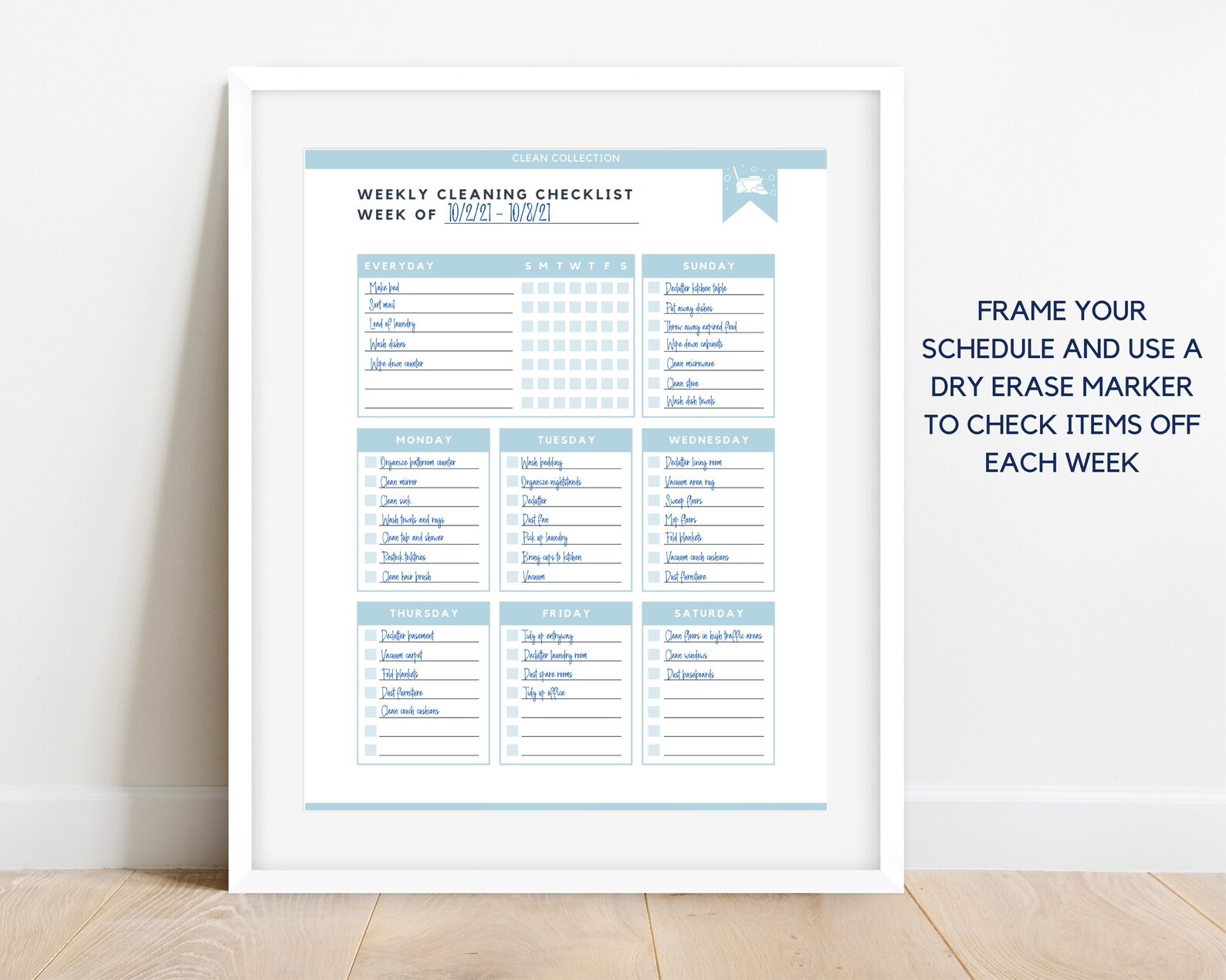 Blank Cleaning Schedule Editable, Sunday Start, Zone Cleaning, Home ...