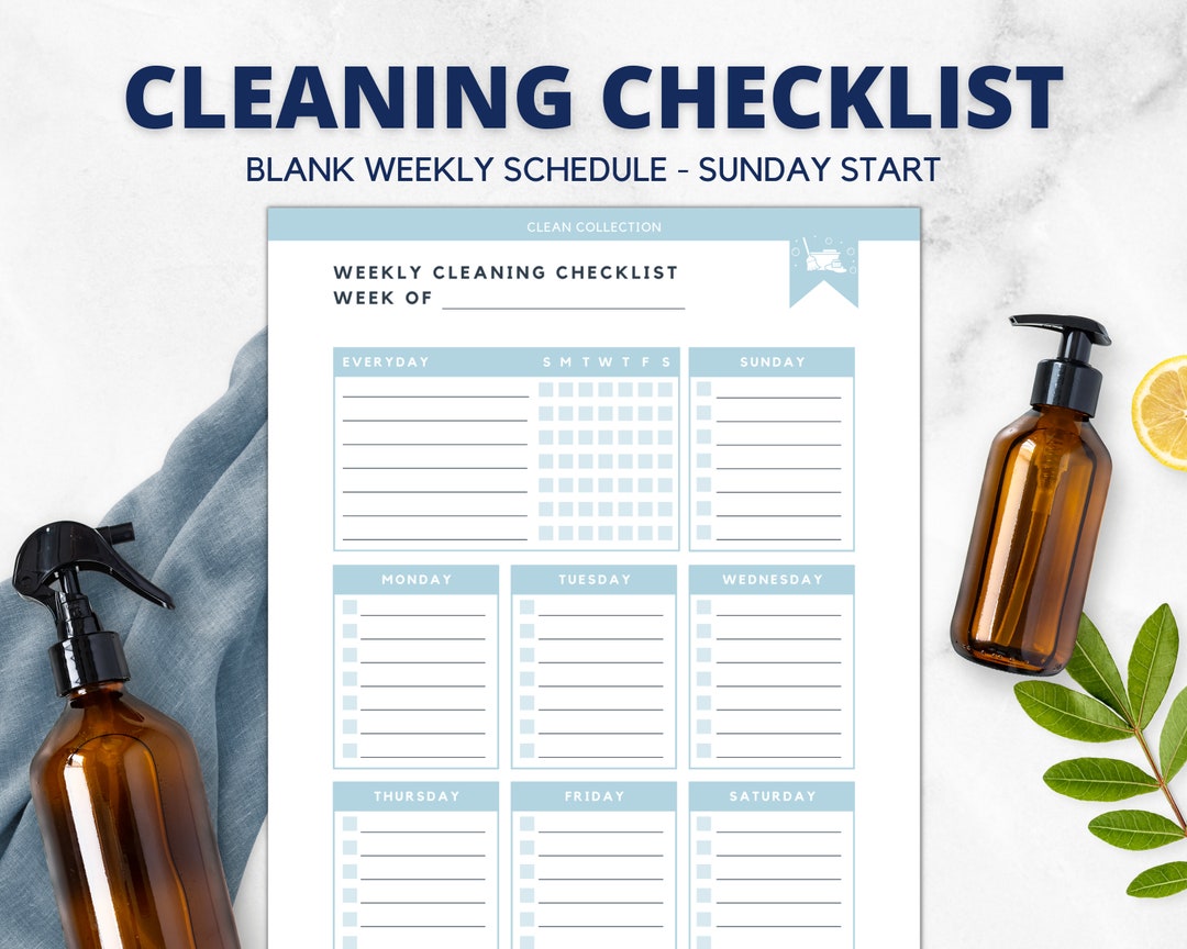 Blank Cleaning Schedule Editable, Sunday Start, Zone Cleaning, Home ...
