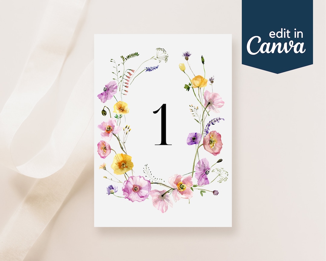Garden Wedding Table Numbers Template, Canva Table Number Template ...