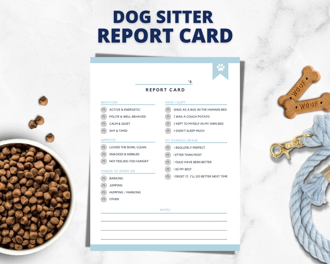 Pet Sitter Report Card, Dog Report Card, Pet Sitter Information, Dog ...
