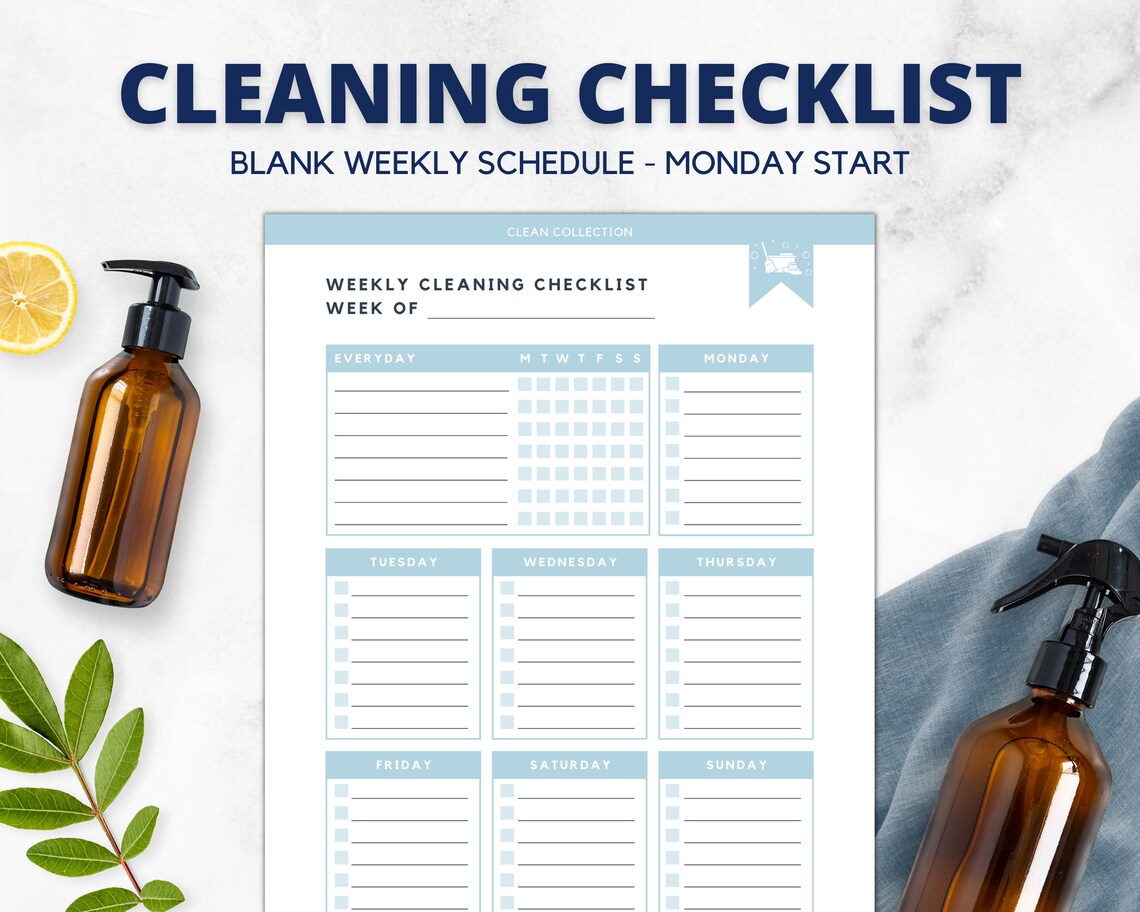 Weekly Cleaning Schedule Editable, Monday Start, Zone Cleaning, Home ...