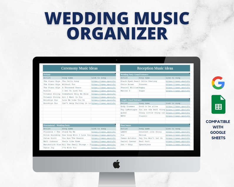 Wedding Music Organizer | Wedding Spreadsheets | Wedding Planning ...
