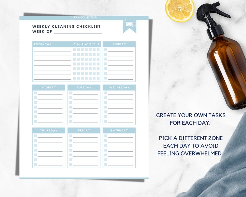 Blank Cleaning Schedule Editable, Sunday Start, Zone Cleaning, Home ...