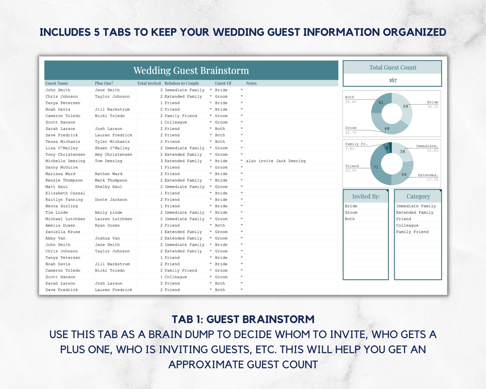 Wedding Guest List Planner, Wedding Spreadsheets, Wedding Planning ...