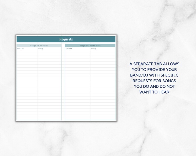 Wedding Music Organizer | Wedding Spreadsheets | Wedding Planning ...