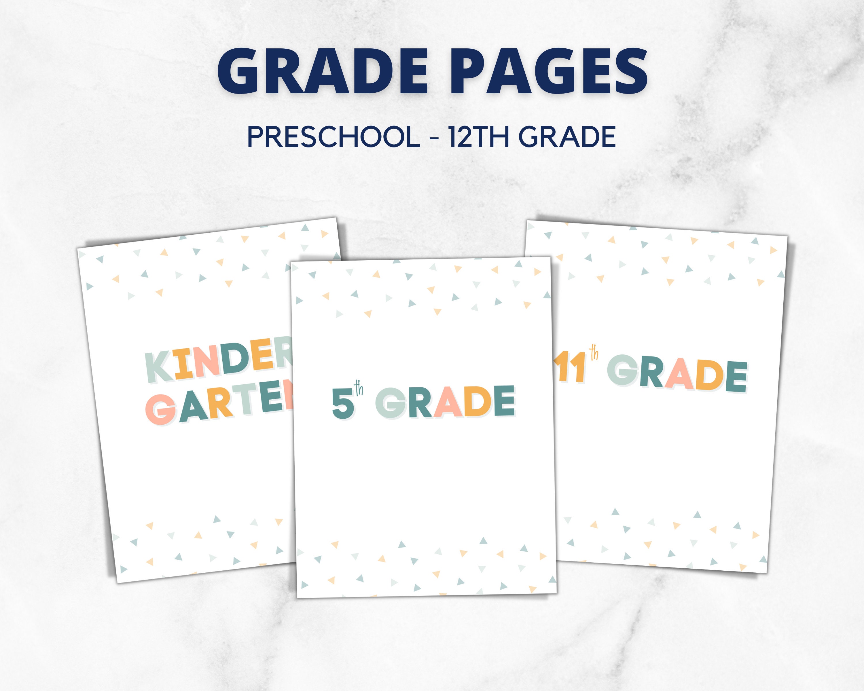 Grade Pages, Binder Dividers, School Grade Signs, Kindergarten, 1st 2nd ...