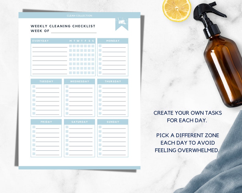 Weekly Cleaning Schedule Editable, Monday Start, Zone Cleaning, Home ...