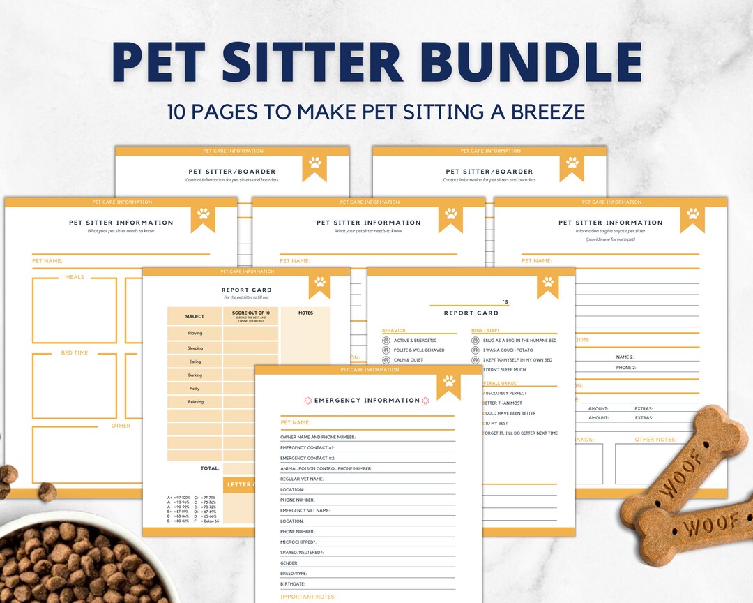 Pet Sitter Bundle, Dog Sitter Instructions, Pet Care Notes, Pet Report ...