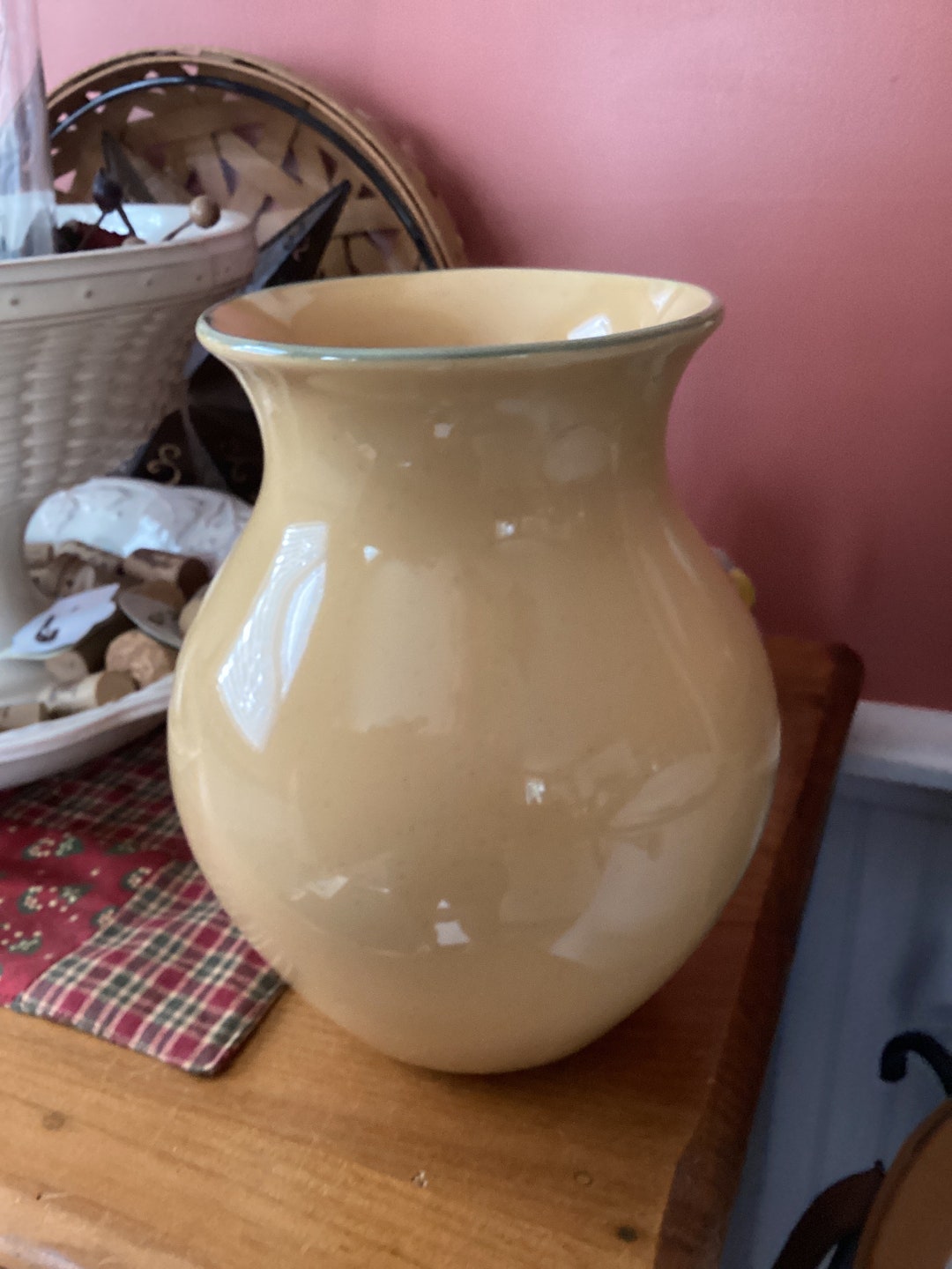 LONGABERGER Pottery USA 2001 Falling Leaves VASE Butternut Yellow ...