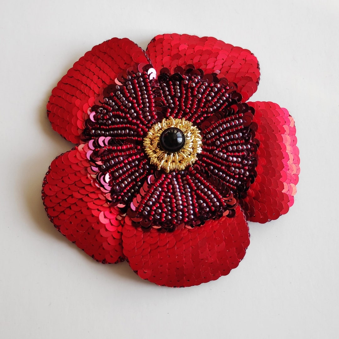 Oversized Red Poppy Brooch Pin Handmade Beaded Embroidery Brooch Chunky ...